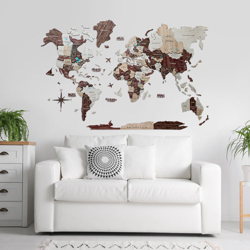 Enjoy The Wood 3D Wooden World Map Wall Art, Rustic Wall Decor | Wayfair
