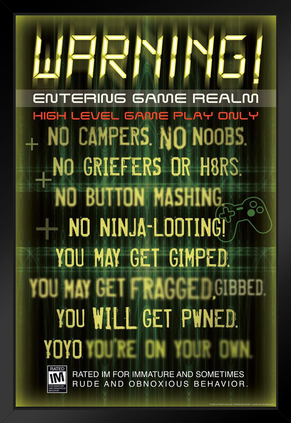 Trinx " Warning Entering Game Realm Video Gaming Black Wood Framed ...