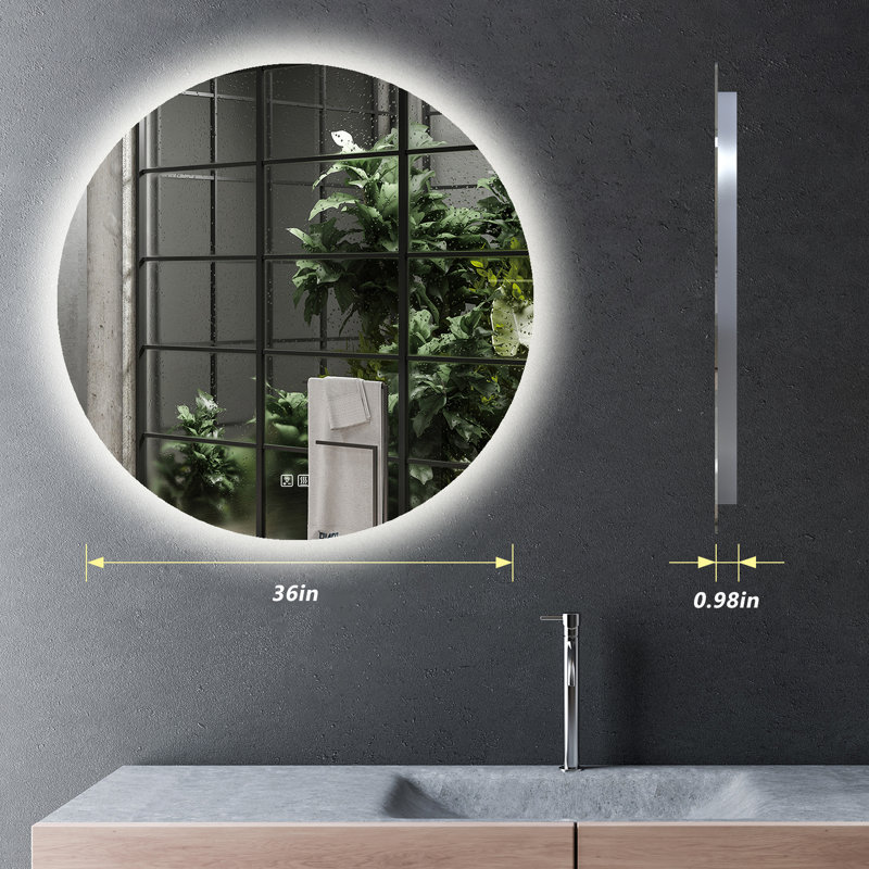 Orren Ellis Altus Round Lighted Wall Mounted Bathroom / Vanity Mirror ...