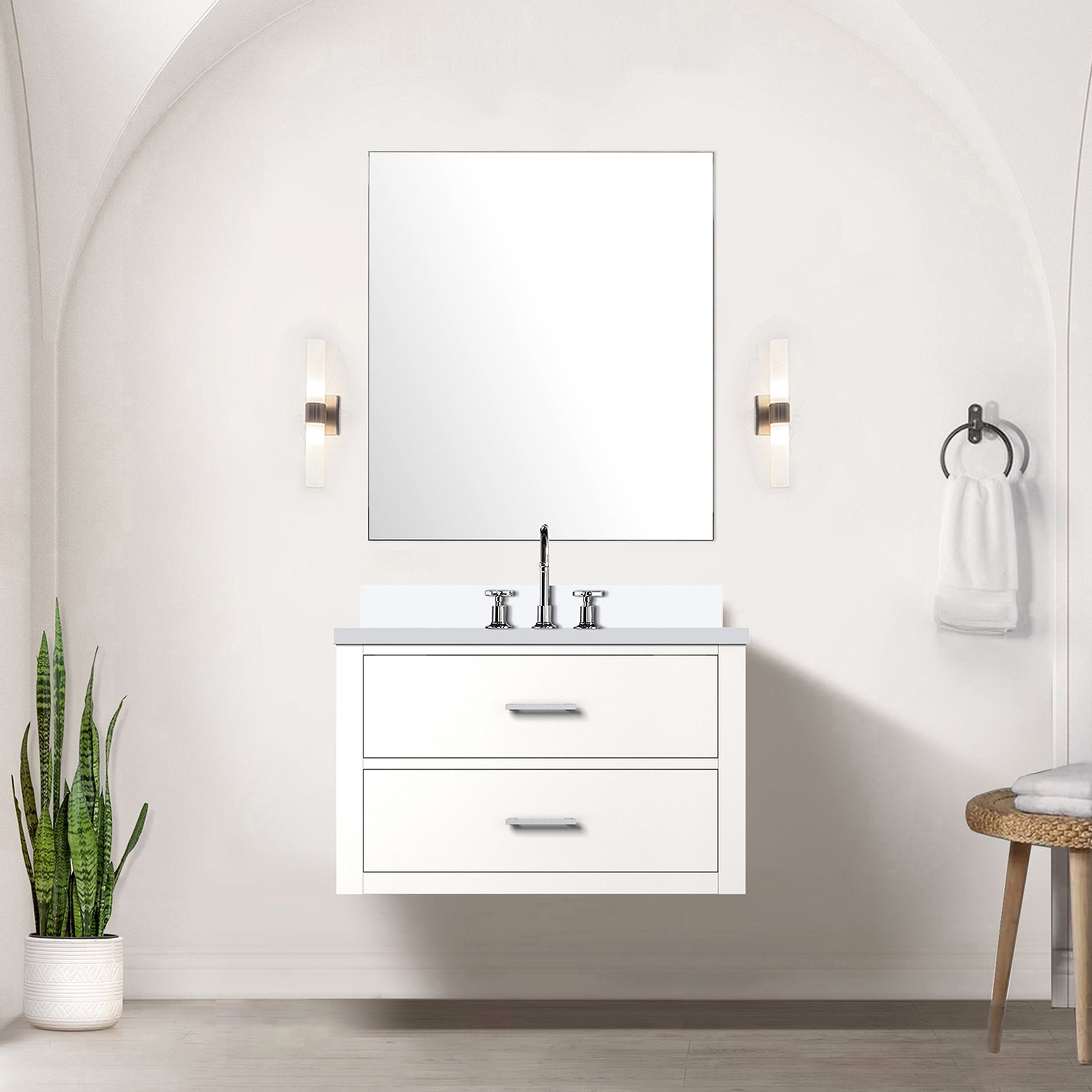 George Oliver 30" W X 22" D Blue Bath Vanity, Quartz Countertop ...