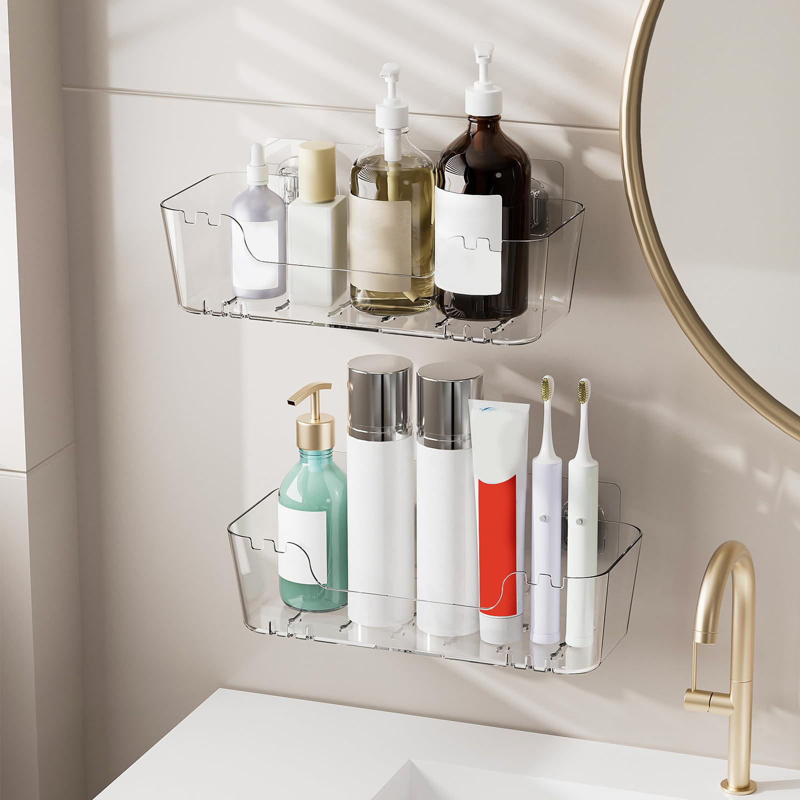 Rebrilliant 2Pc Acrylic Wall Mount Organizer, Self Adhesive Organizer ...