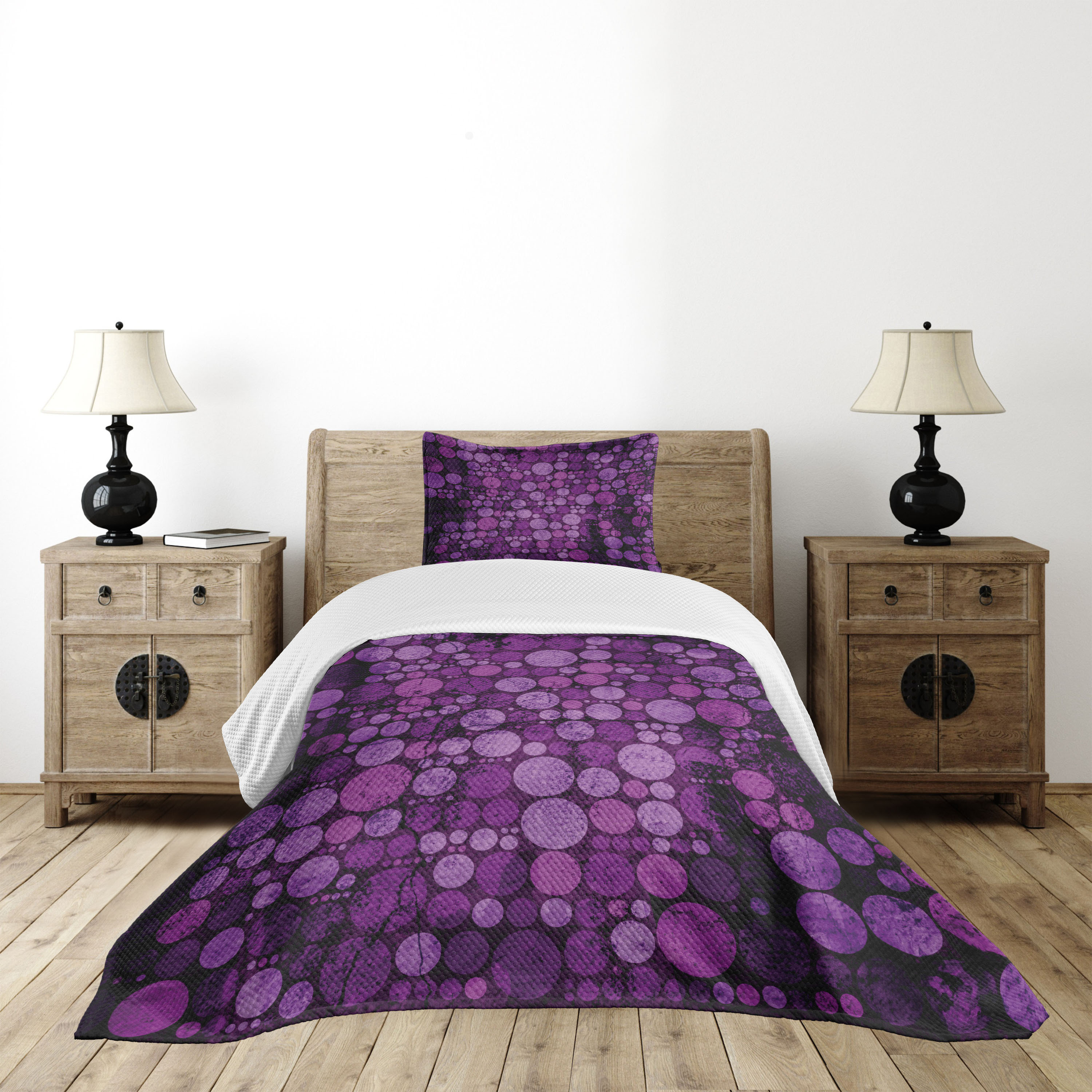 Ambesonne Purple Bedspread Set Vintage Grunge Circles Eggplant Purple ...