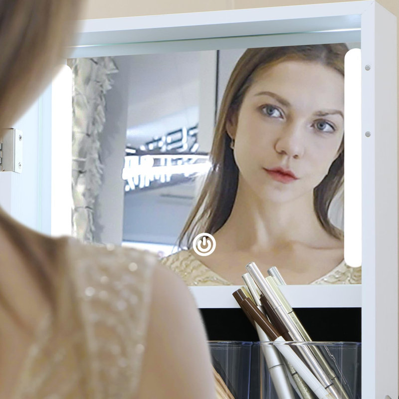 Red Barrel Studio® Cabinet Standing Mirror with Drawers Wheels Full ...