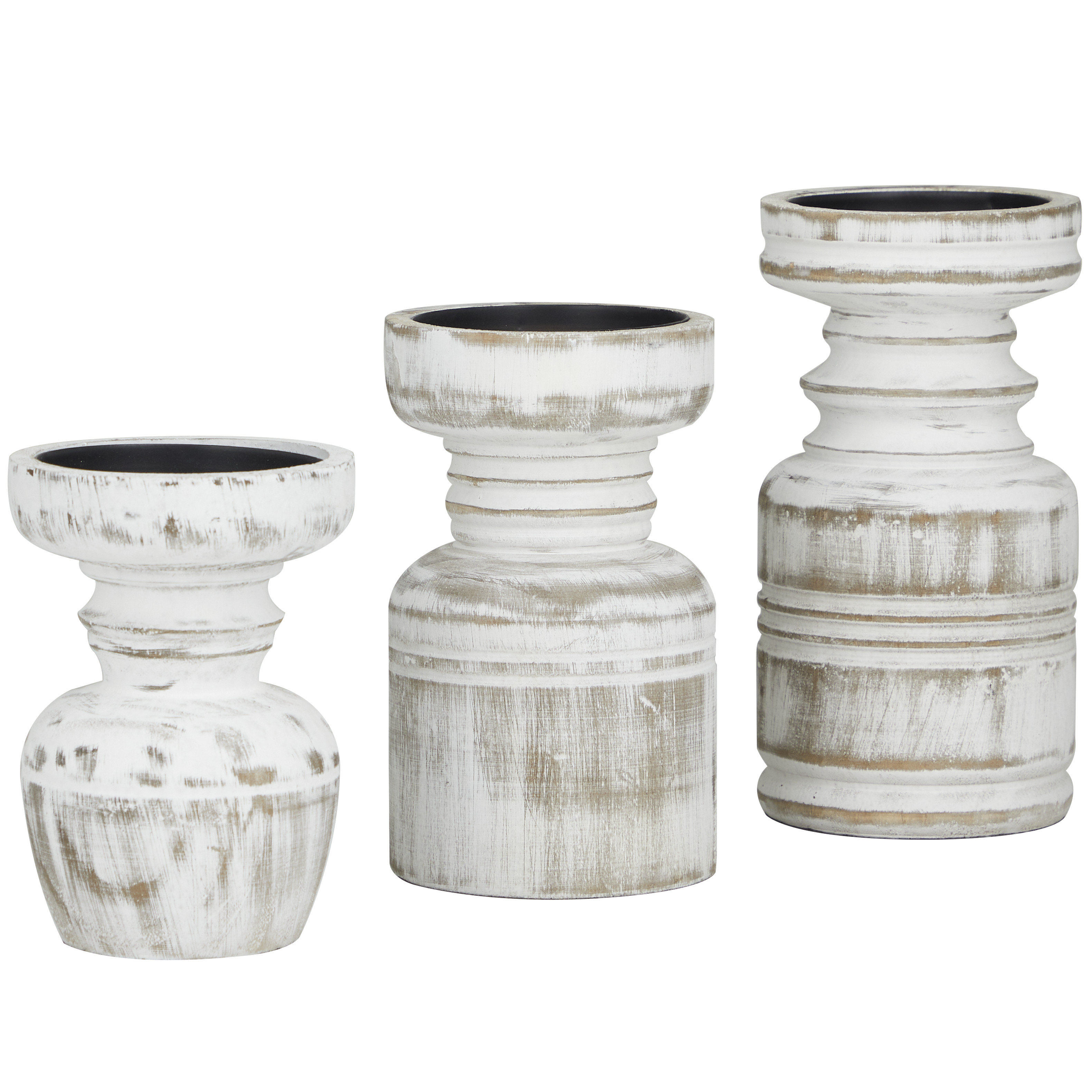 Dakota Fields Wood Pillar Brown Decorative Candle Holder with White ...