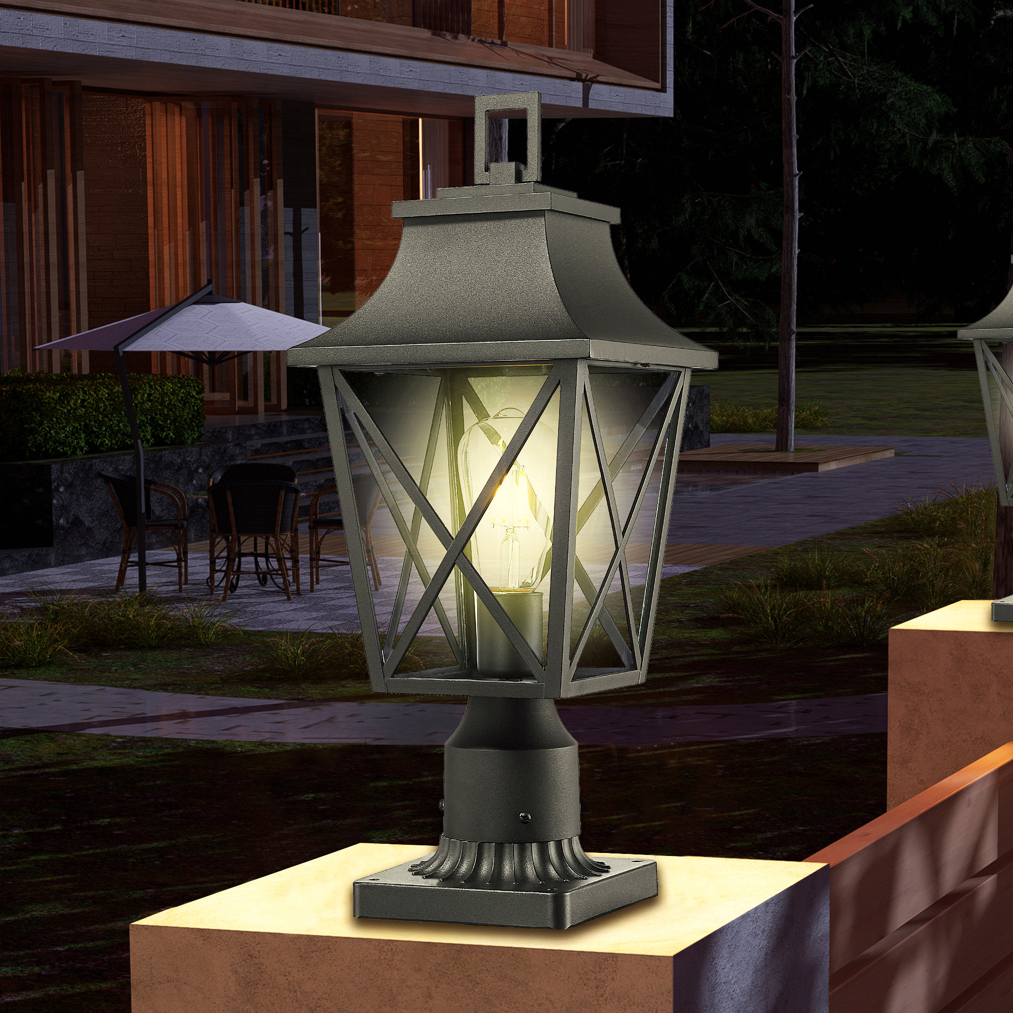 Alcott Hill® Outdoor Post Light, Black Pole Lantern Lighting Fixture ...