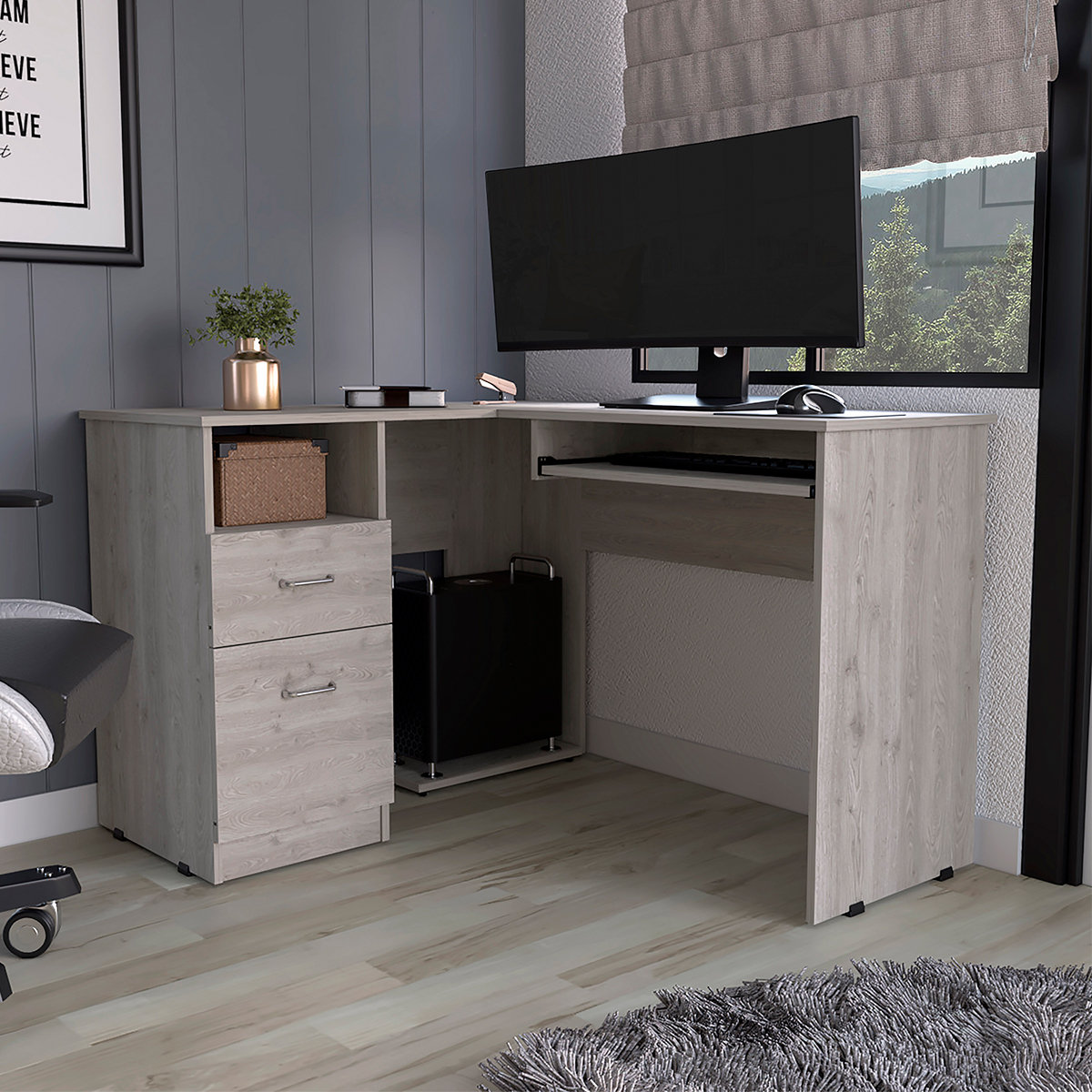 Hokku Designs Light Gray L-Shaped Manufactured Wood desks | Wayfair