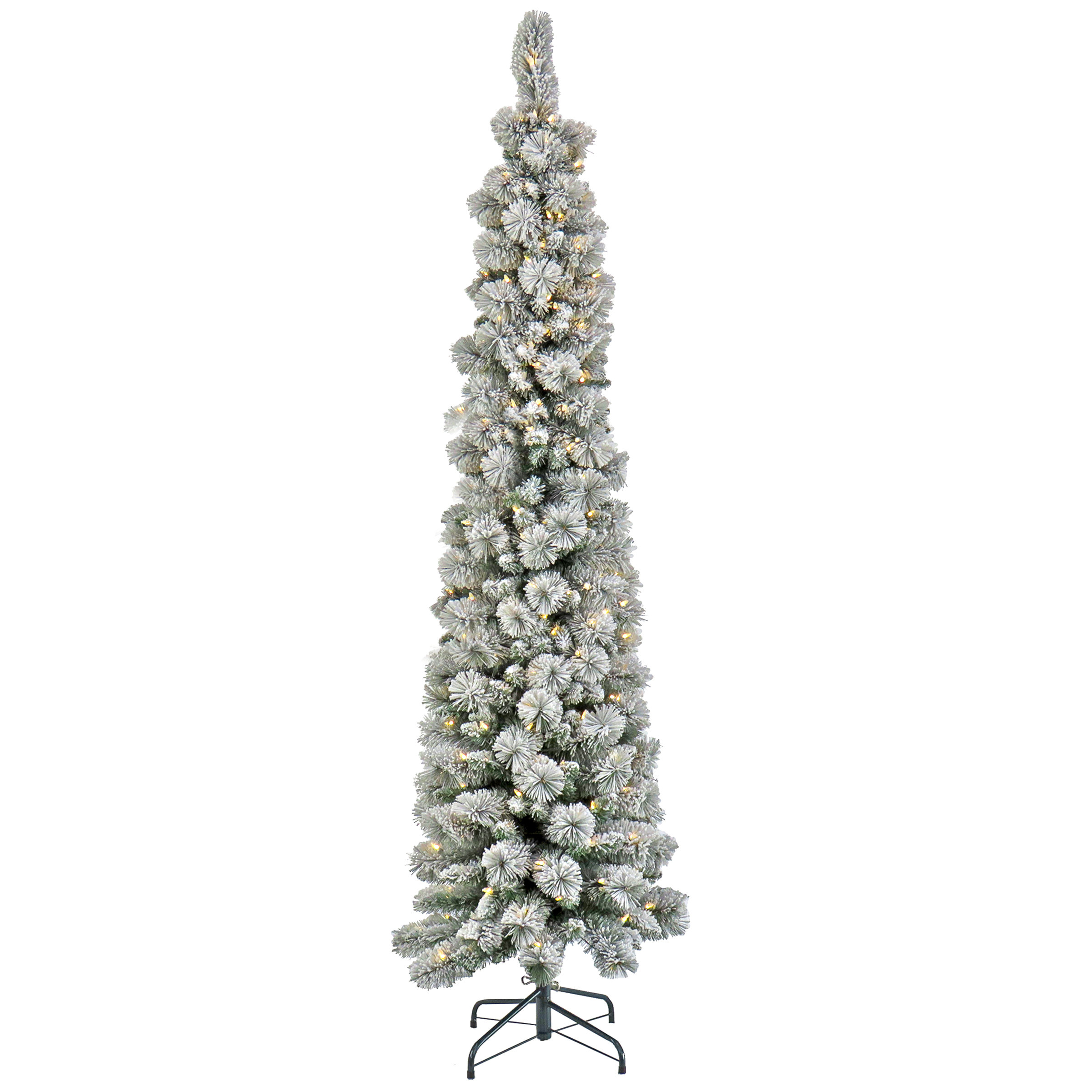 The Holiday Aisle® 7 ft. Pre-Lit Snowy Methow Pencil Slim Tree with LED ...