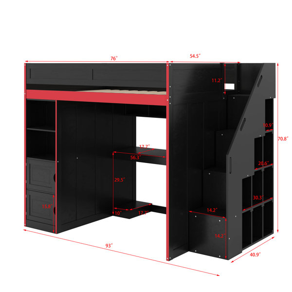 Ivy Bronx Gaming Loft Bed With Desk And Storage,LED Lights, Twin ...