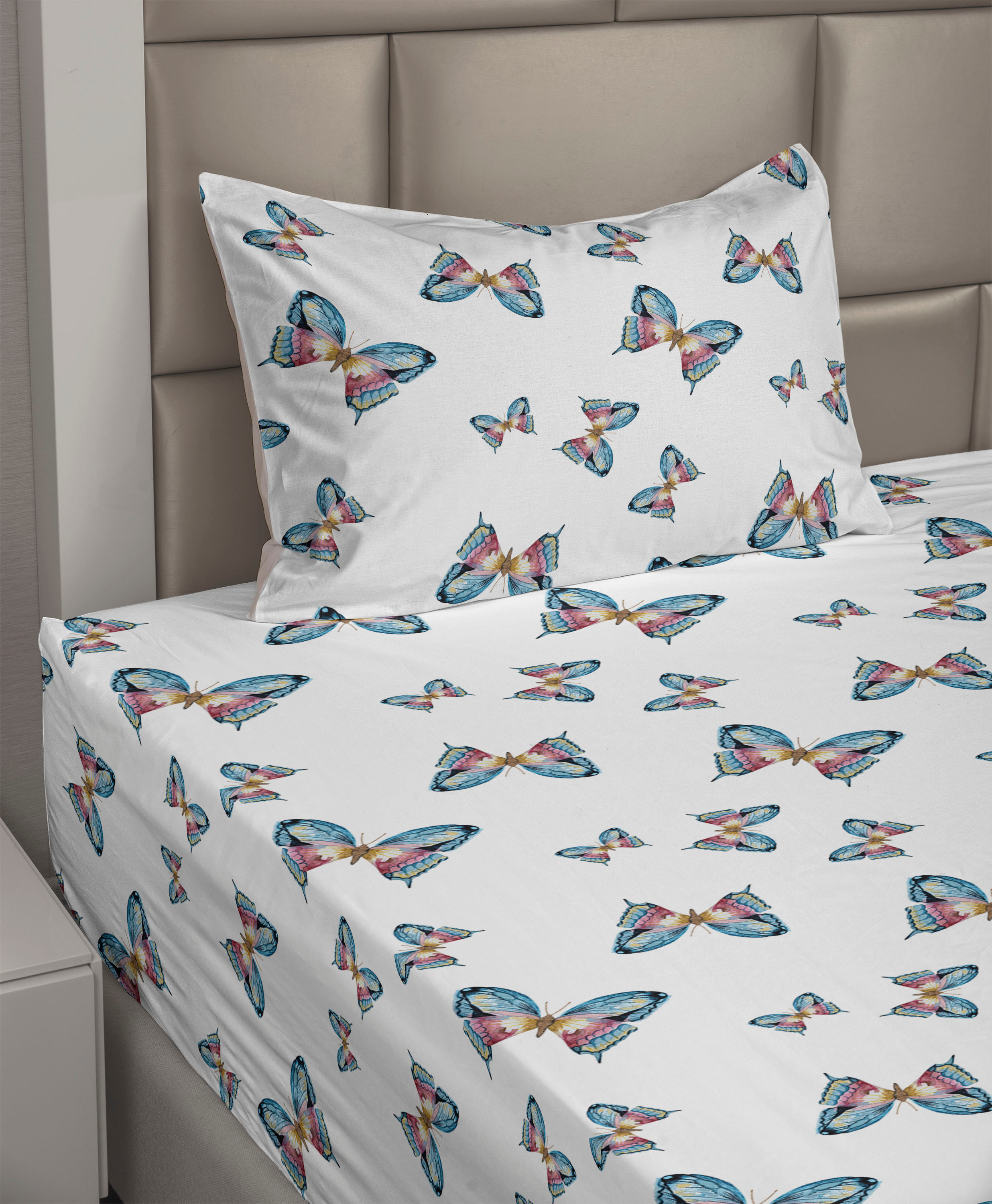Ambesonne Butterfly Sheet Set Delicate Monarch Wings Blue Pink Camel ...