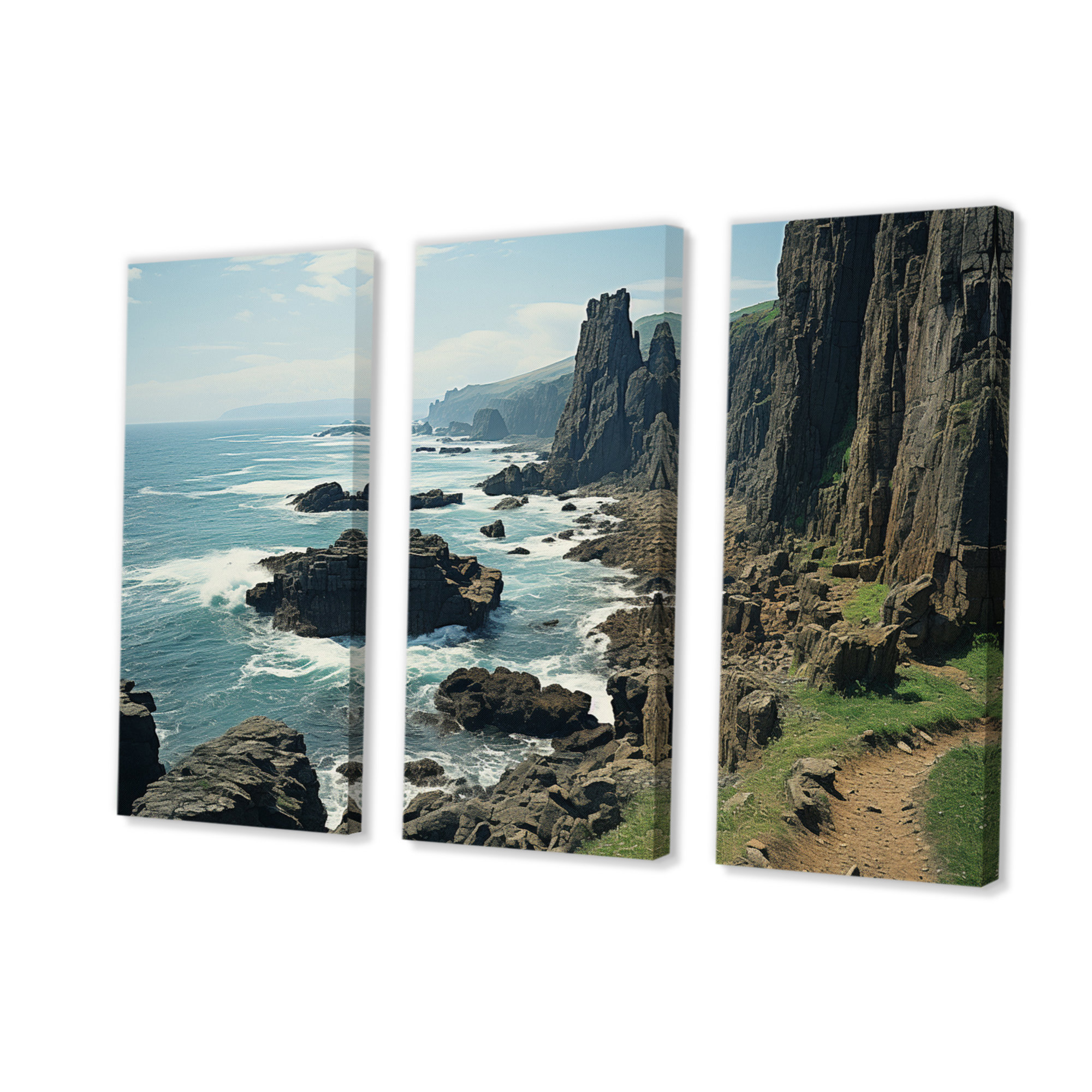 Highland Dunes Coastal Ocean Cliffs II On Canvas 3 Pieces Print | Wayfair