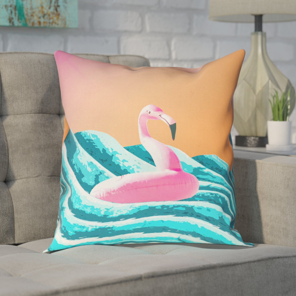 ArtVerse Katelyn Smith Sun and Surf Flamingo Float Square Pillow | Wayfair