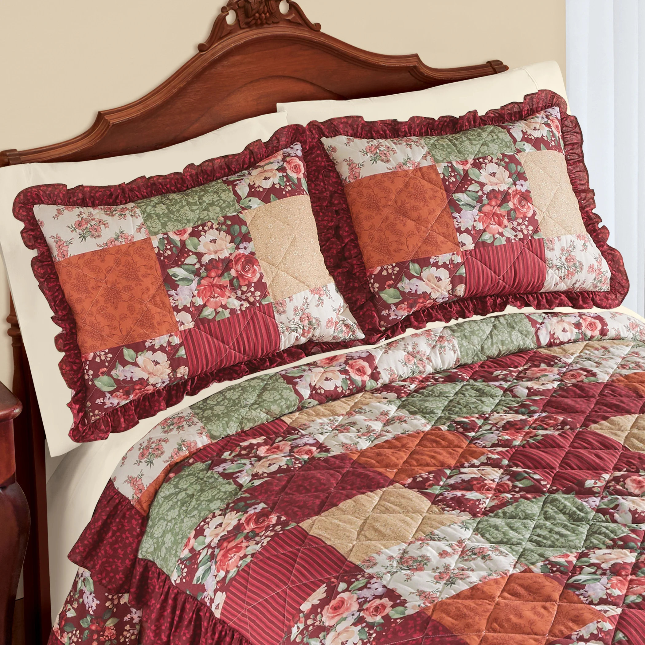 Winston Brands Olivia Rose Quilted Patchwork Ruffle Border Pillow Sham ...
