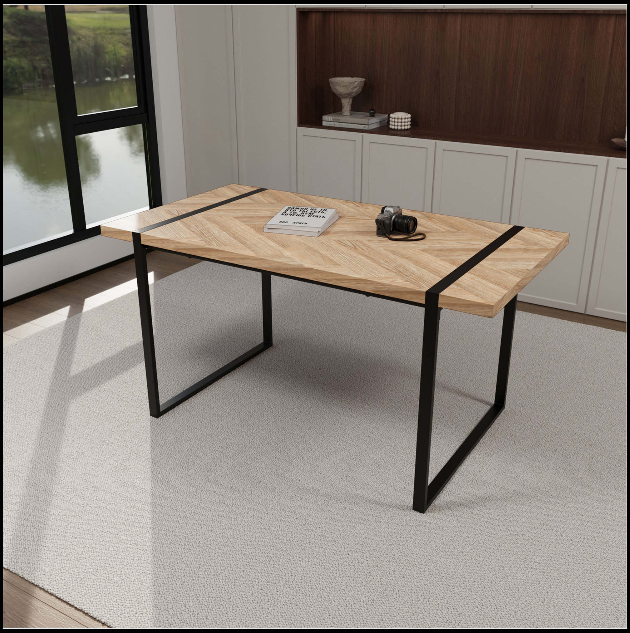 17 Stories 59 " Dining Table Modern Industrial Rectangular MDF, 4-6 ...