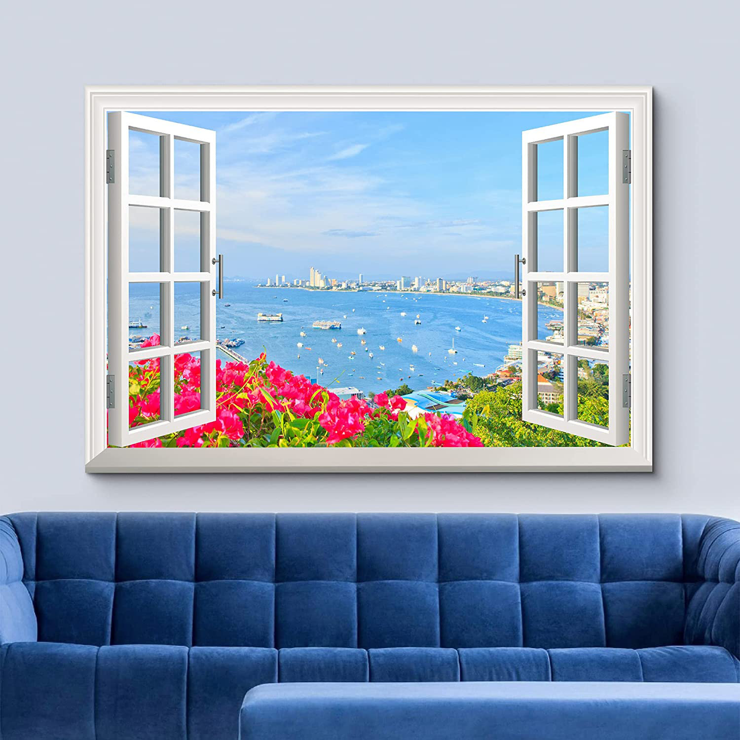 IDEA4WALL Window Scenery Coast of Pattaya and Blossom Flowers - Wrapped ...