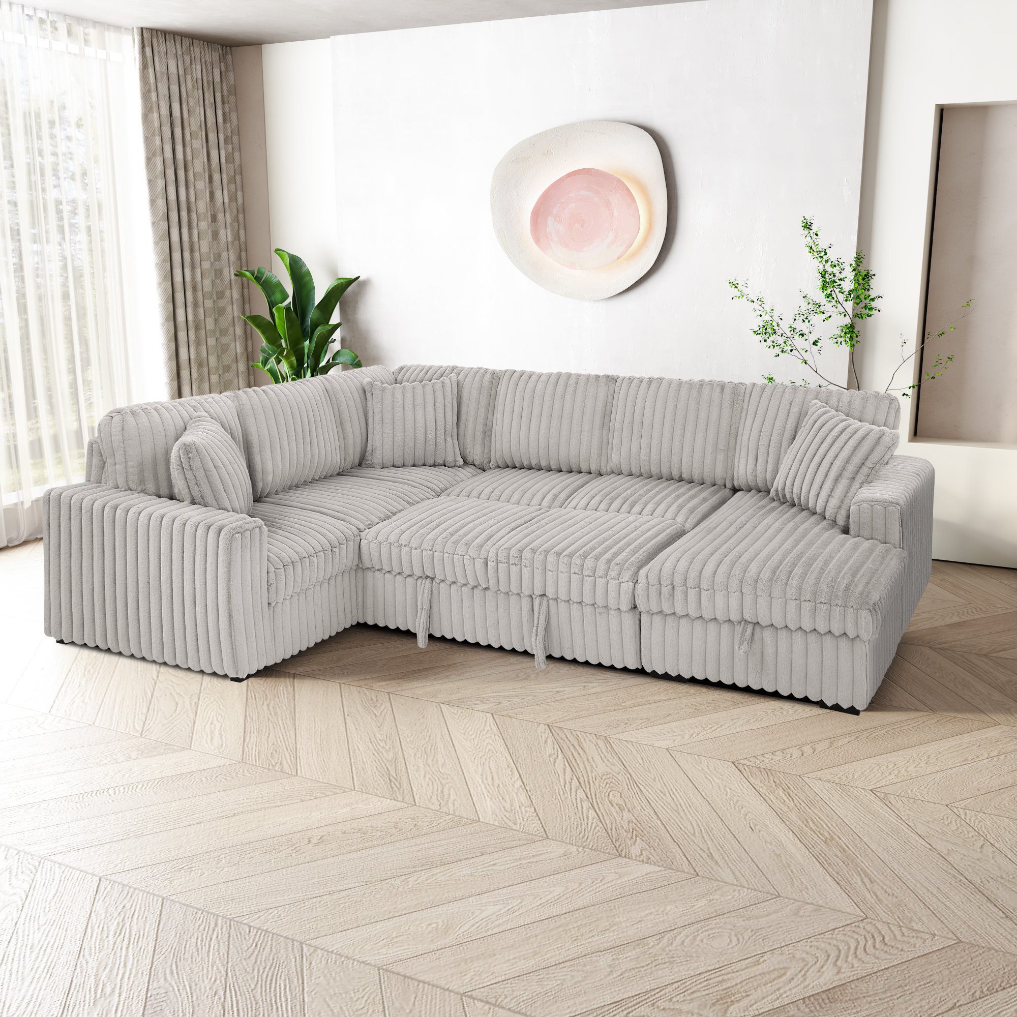 Hokku Designs 122 Inch Pull Out Couch, Rabbit Plush Fabric Sofa Bed ...