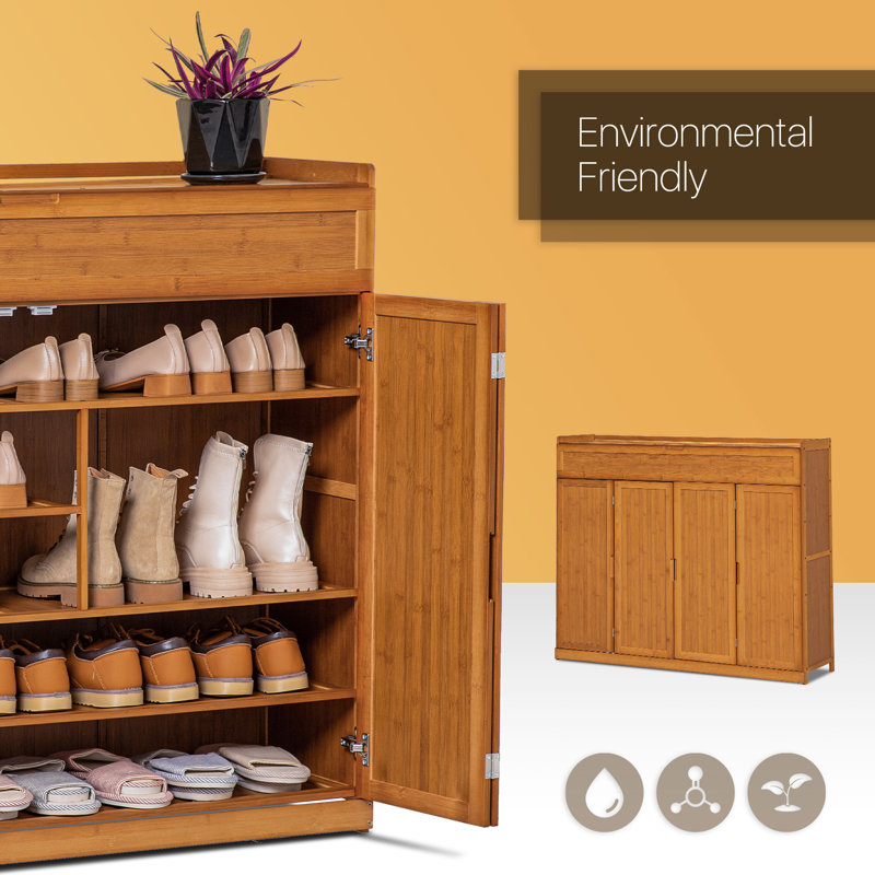 MoNiBloom 6 Tier 30 Pair Bamboo Shoe Rack Cabinet with Folding Door ...