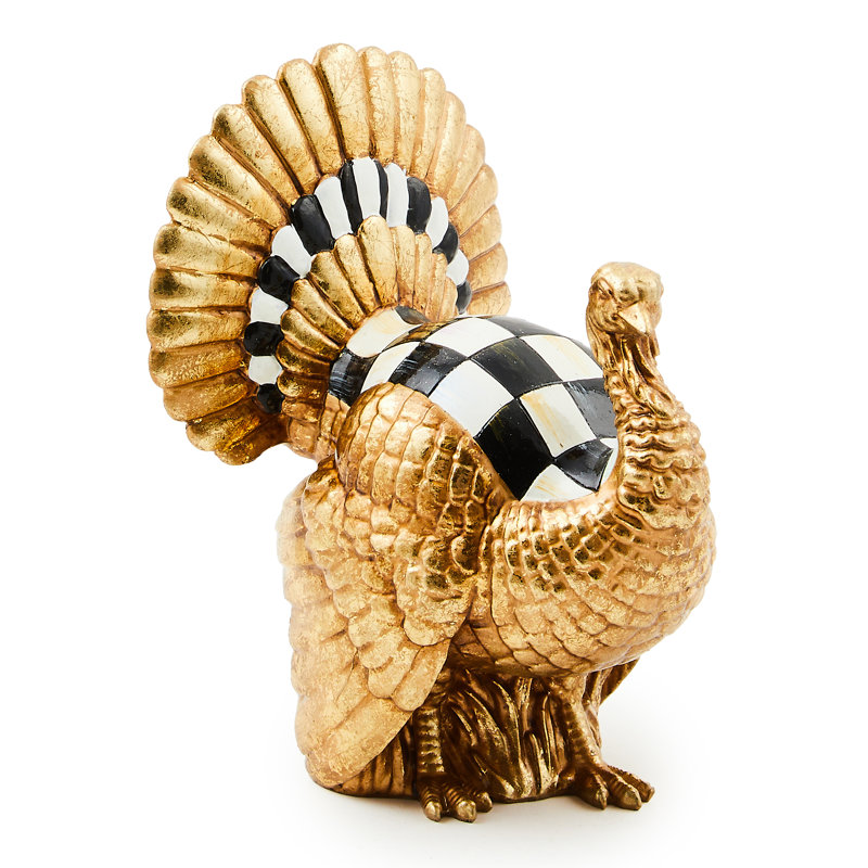 MacKenzie-Childs Courtly Check Mini Gold Turkey Figurine | Wayfair