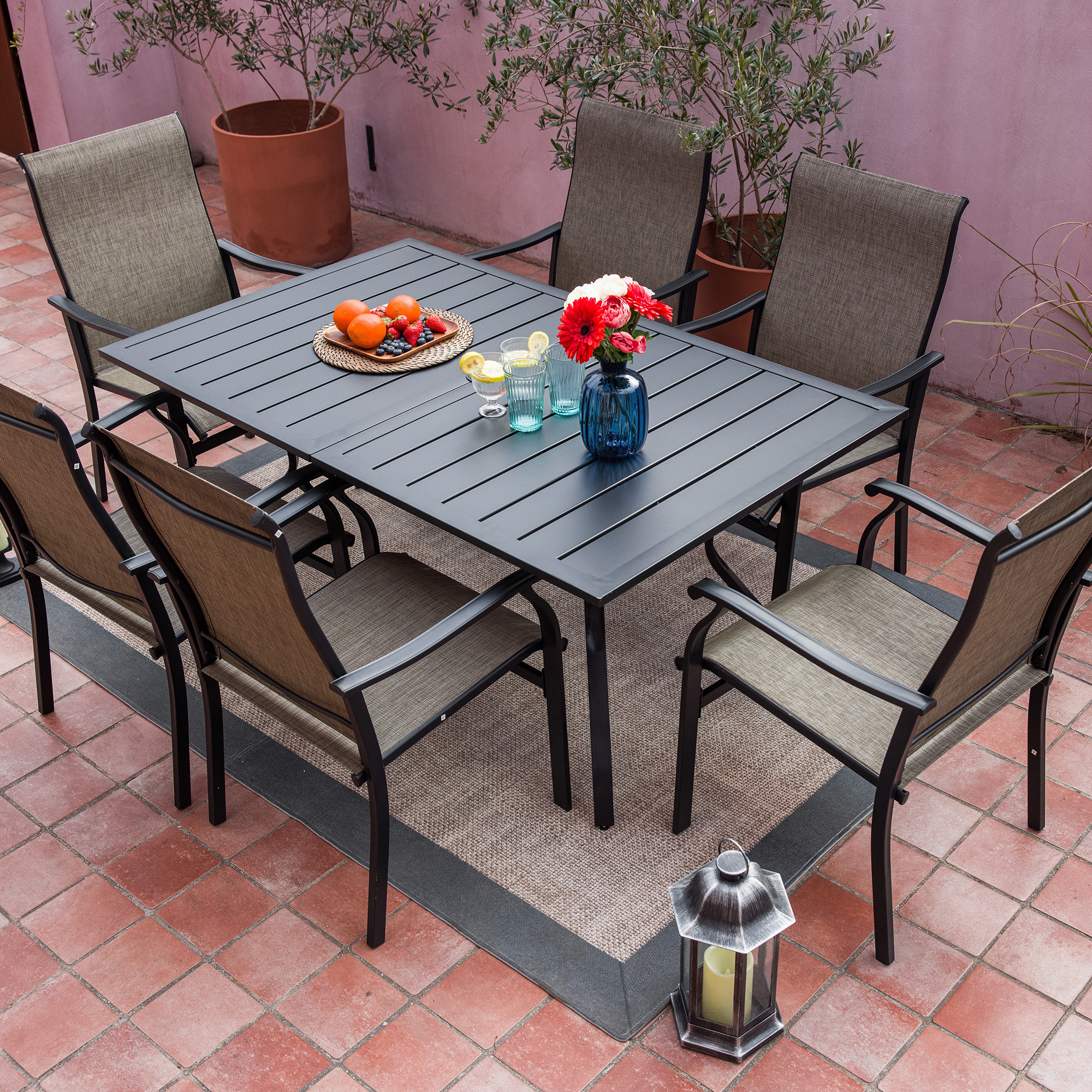 Red Barrel Studio Staghorn 7-piece Patio Dining Set Textilene Fabric ...