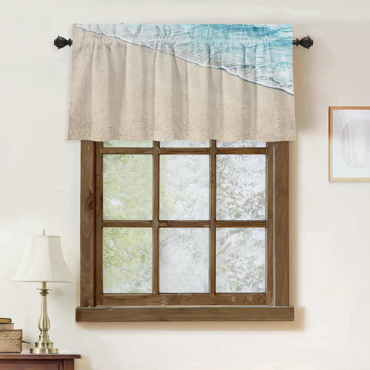Ophelia & Co. Blue 52"W Soft Wave of Ocean Sandy Beach Seaside Window ...