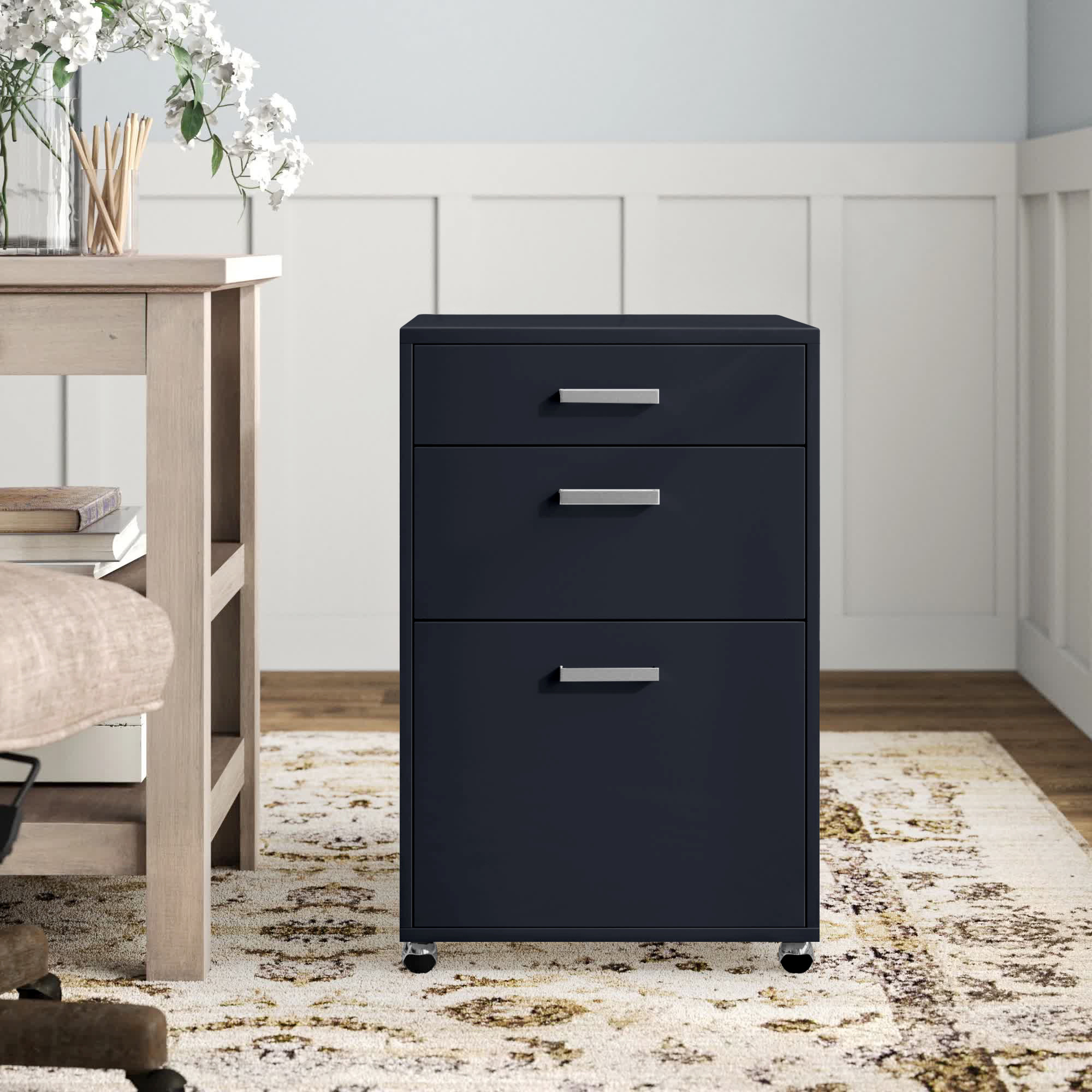 Wade Logan Beonka Handela 3-Drawer File Cabinet With Casters, Black ...