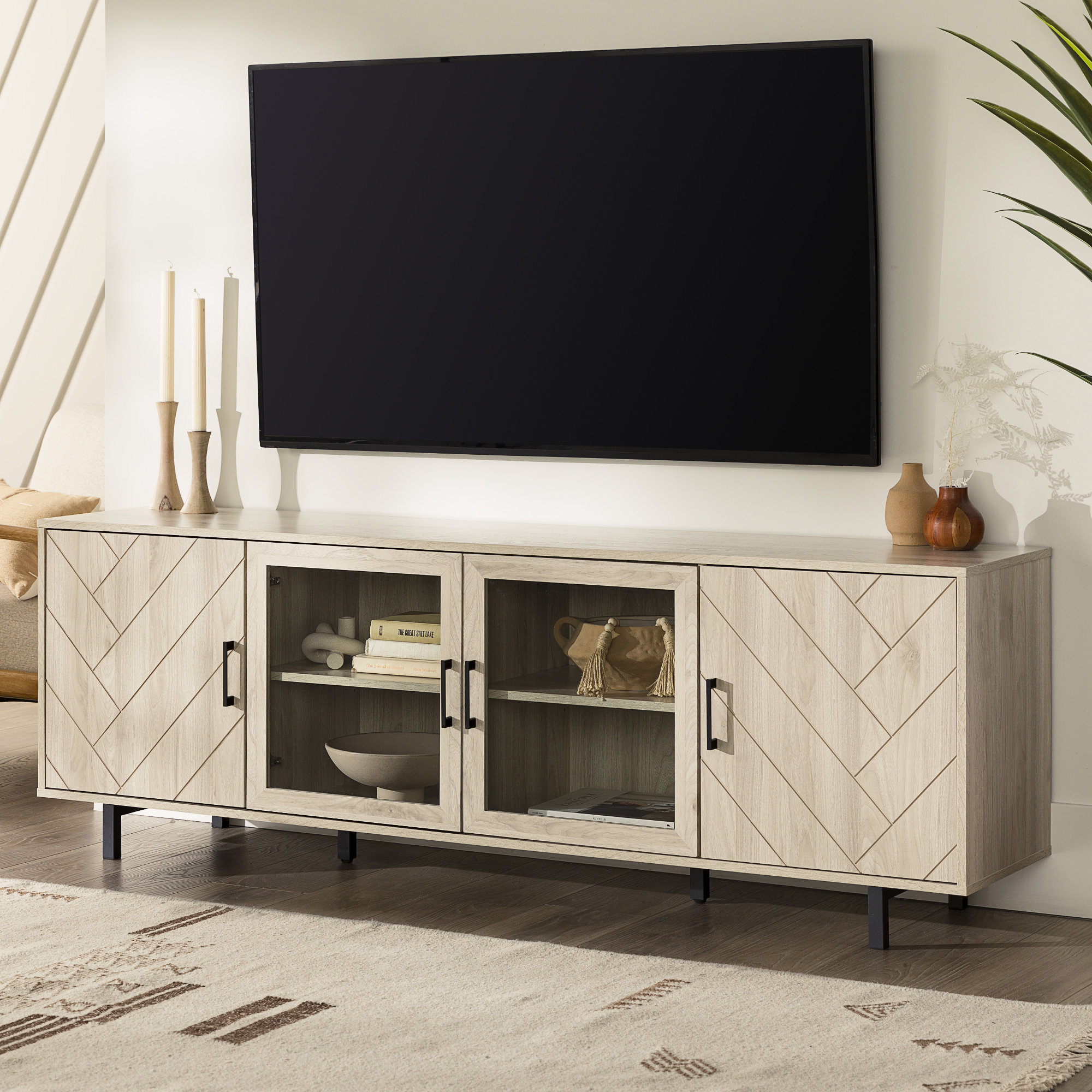 Audiohome Modern Scandinavian 4-Door Herringbone 70" TV Stand | Wayfair