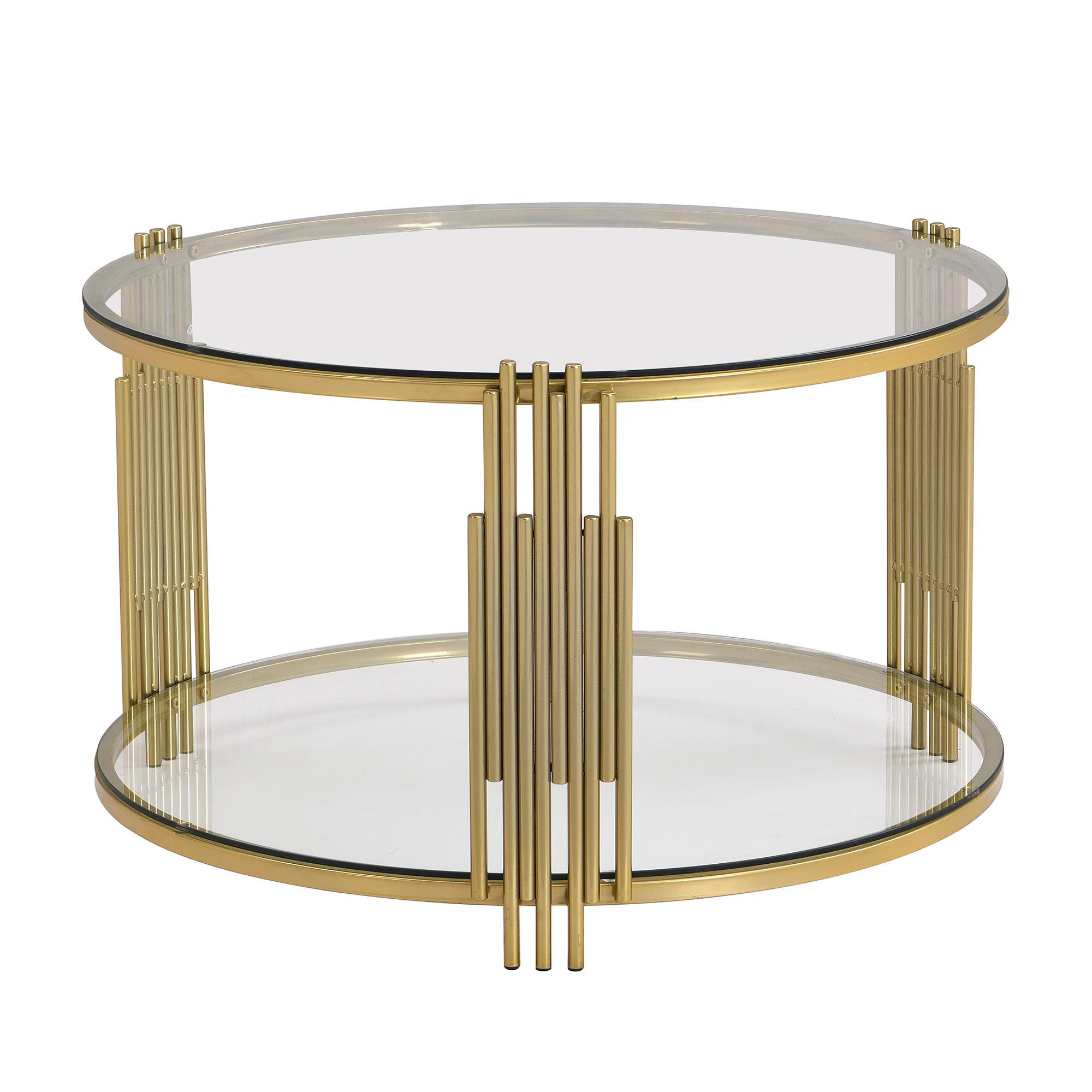 Ivy Bronx Modern glass coffee table, asymmetrical metal, round metal ...