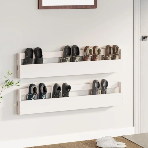 vidaXL Wall-mounted Shoe Racks White 110x9x23 cm Solid Wood Pine ...
