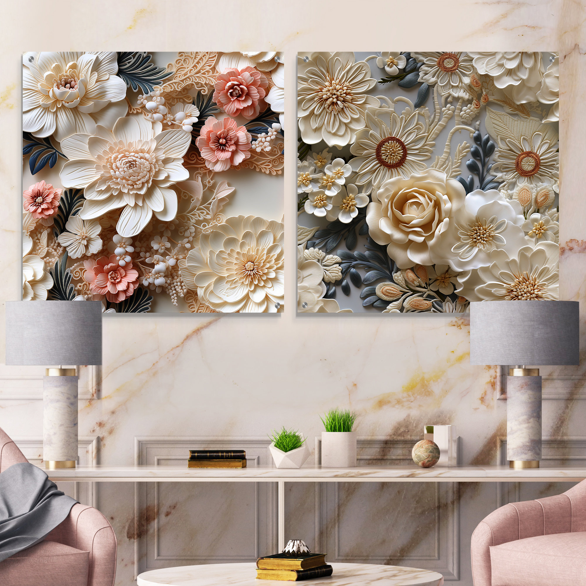 Design Art White Vintage Floral Lace Veil - Floral Acrylic Wall Art ...