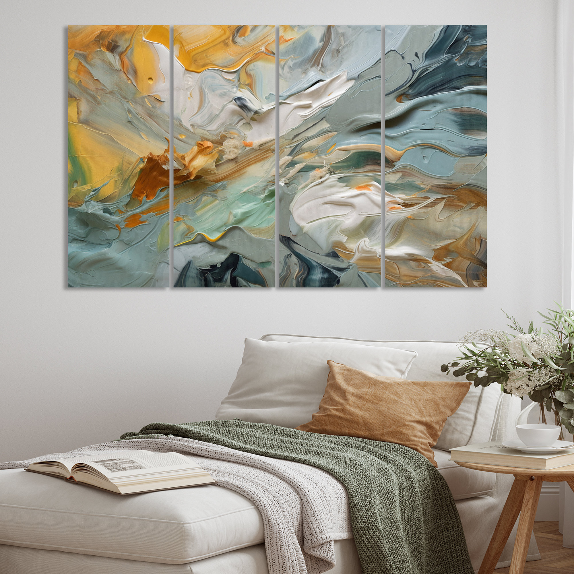 Wrought Studio " Spring Joy Abstract In Light Blue And Gold " 4 ...