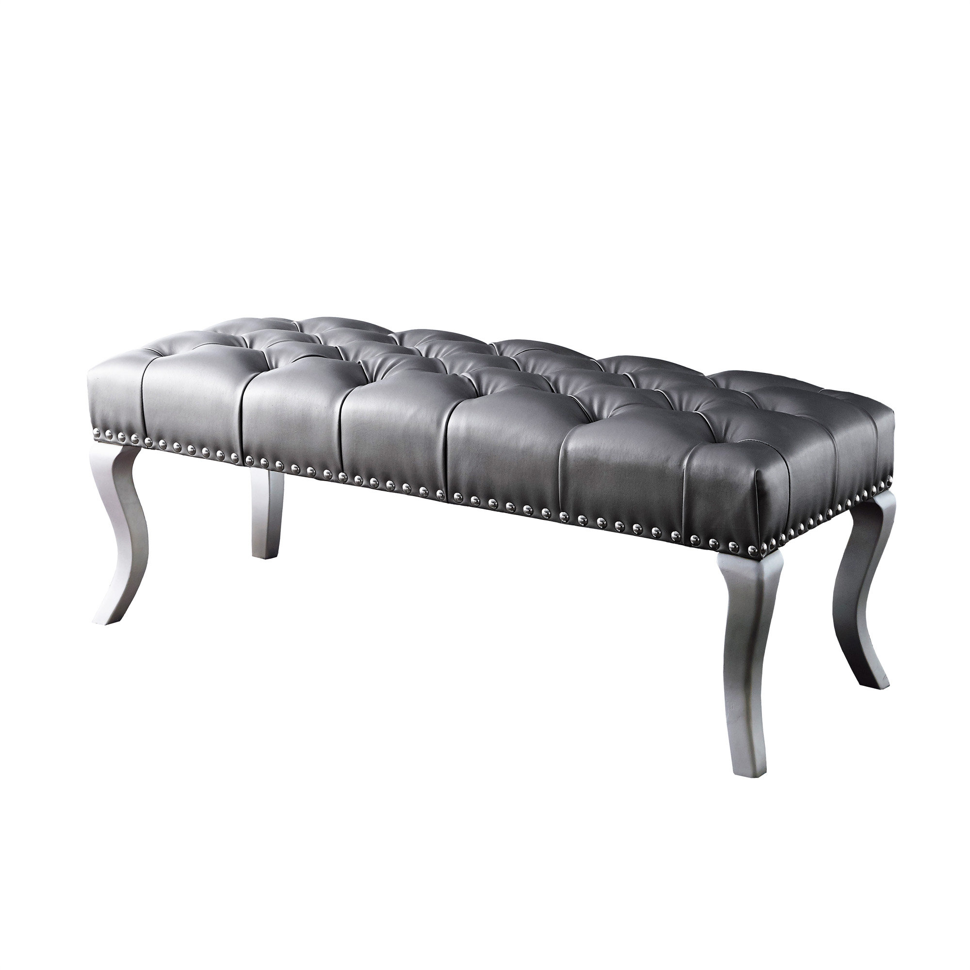 House of Hampton® Decor Maxem Tufted Fabric Upholstered Bench Nailhead ...