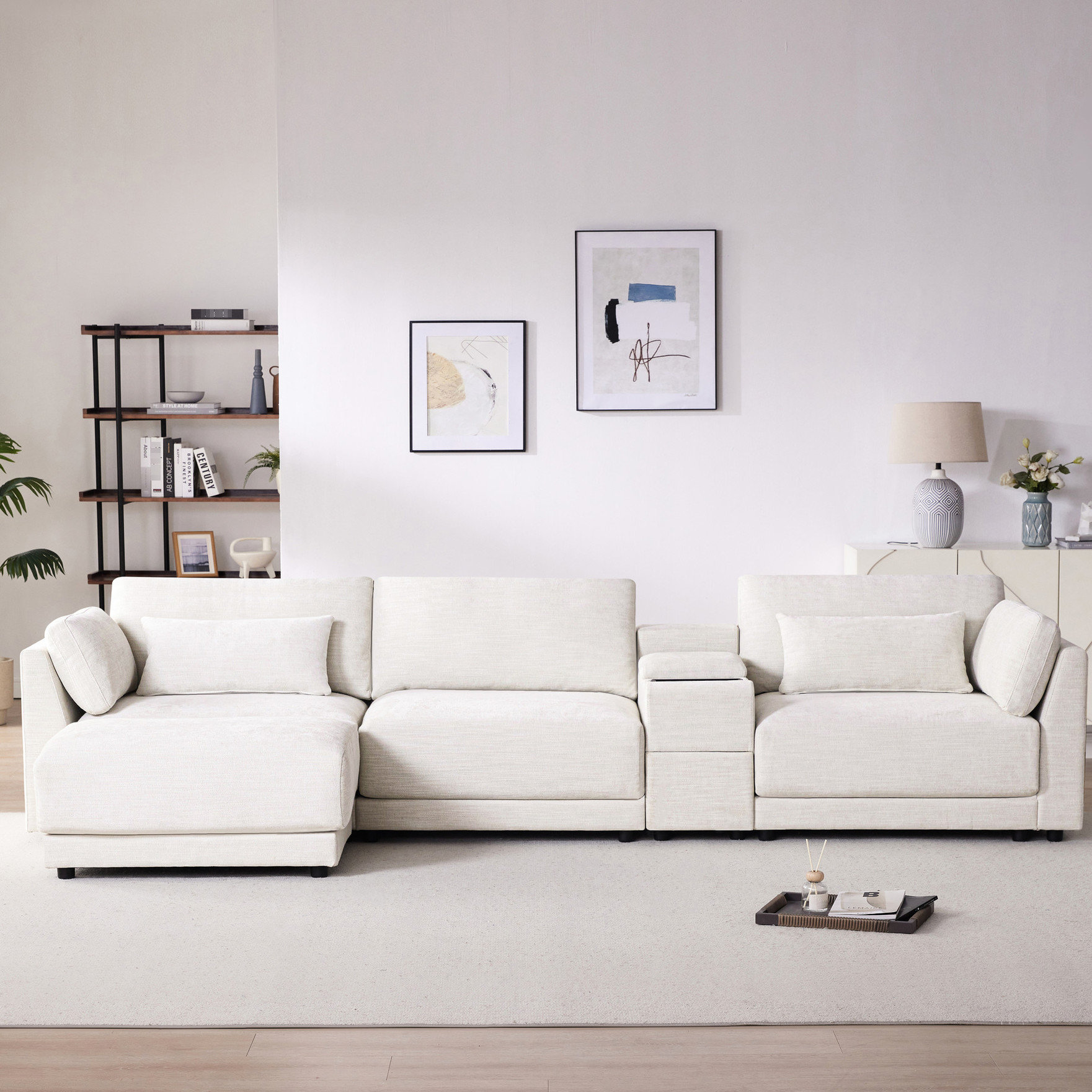 Latitude Run® 4 Seat L Shaped Chenille With Storage Console ...