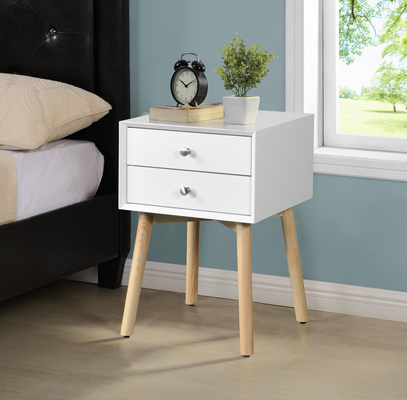 Corrigan Studio Side Table,Bedside Table With 2 Drawers And Rubber Wood ...