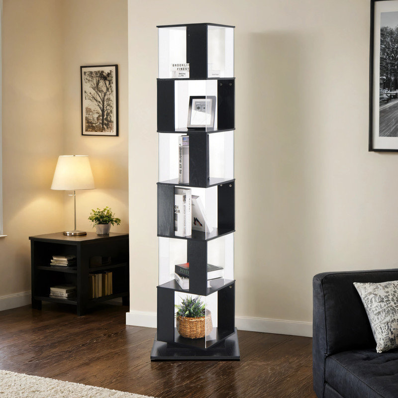 George Oliver 6-Tier Rotating Bookshelf with Acrylic Panels, Multi ...