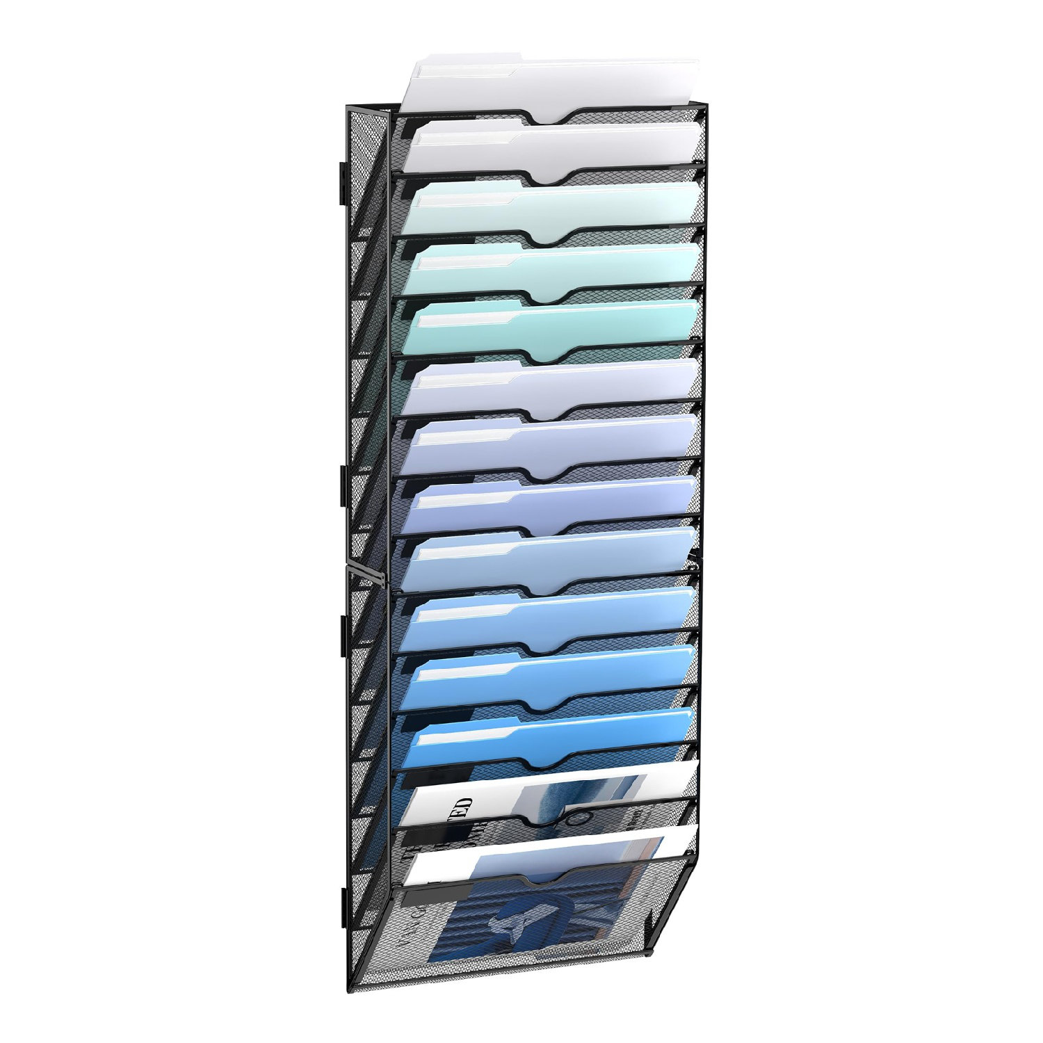 Orblue 14 Tier Wall Hanging File Organizer, Paper Folder Holder Wall ...
