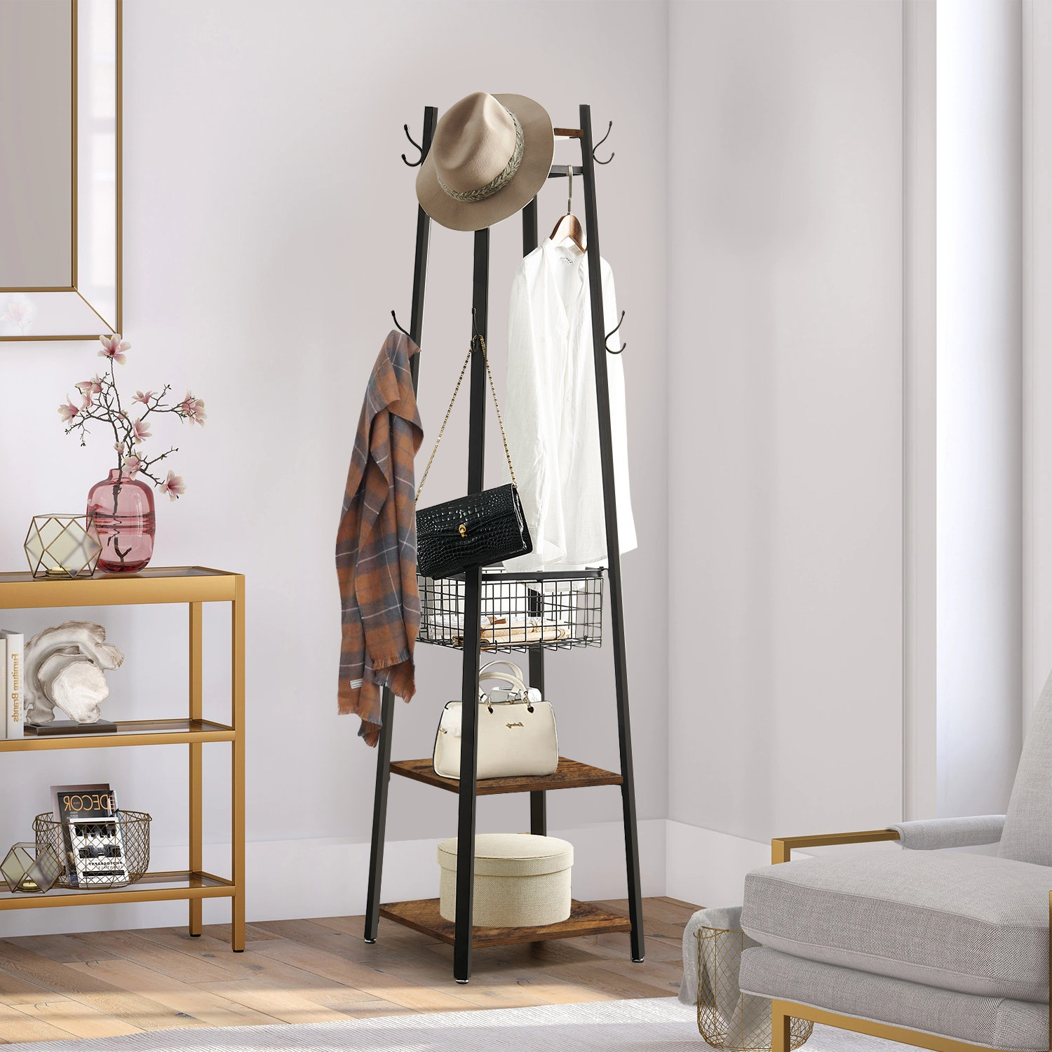 Steelside™ Boddie Modern Free-standing Metal Coat Rack with 8 Hooks ...