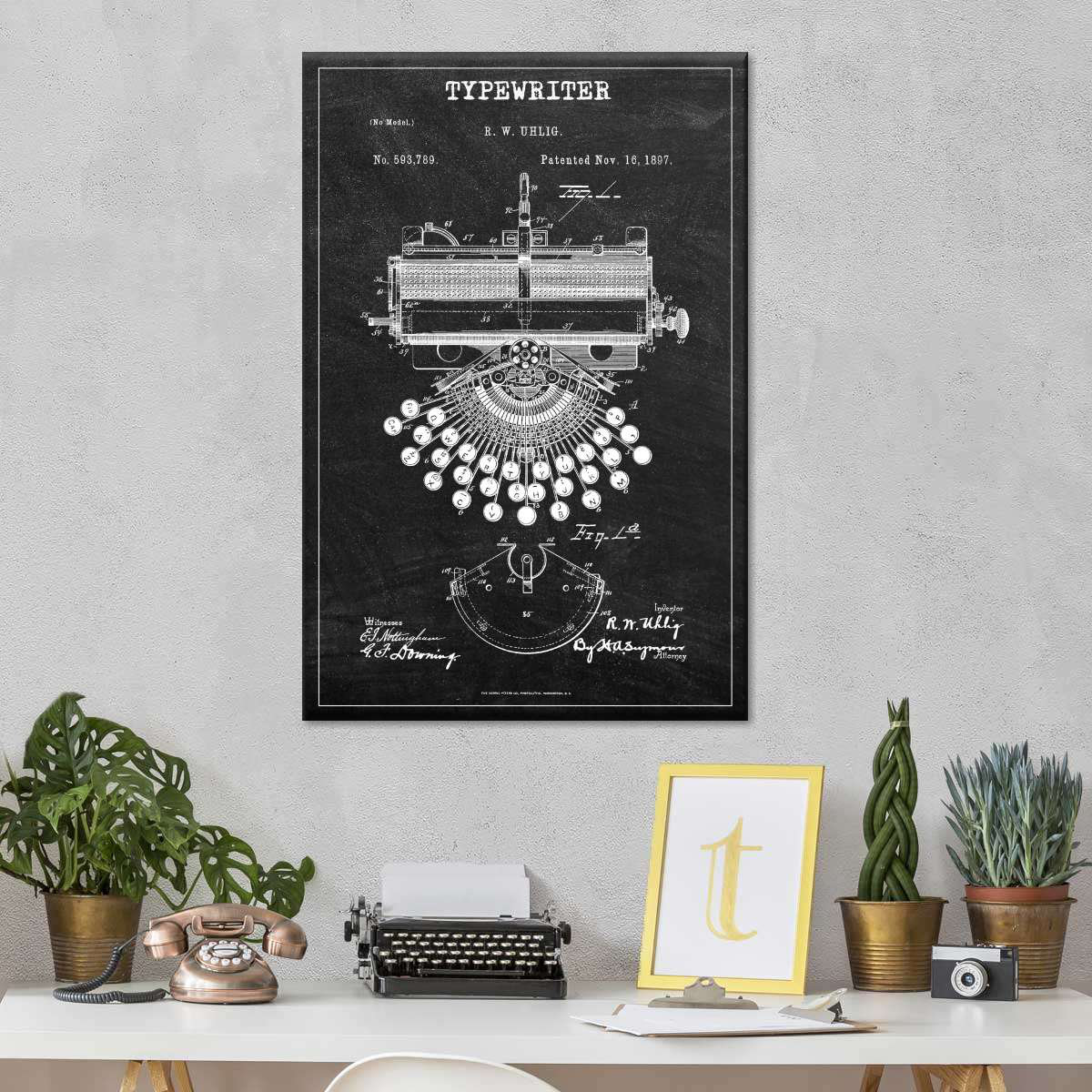 17 Stories Typewriter BW Patent Canvas Print - Wayfair Canada