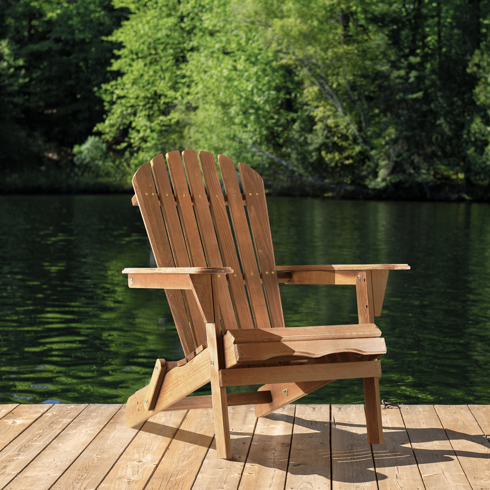 Highland Dunes Oversize Wooden Outdoor Folding Adirondack Chair With ...