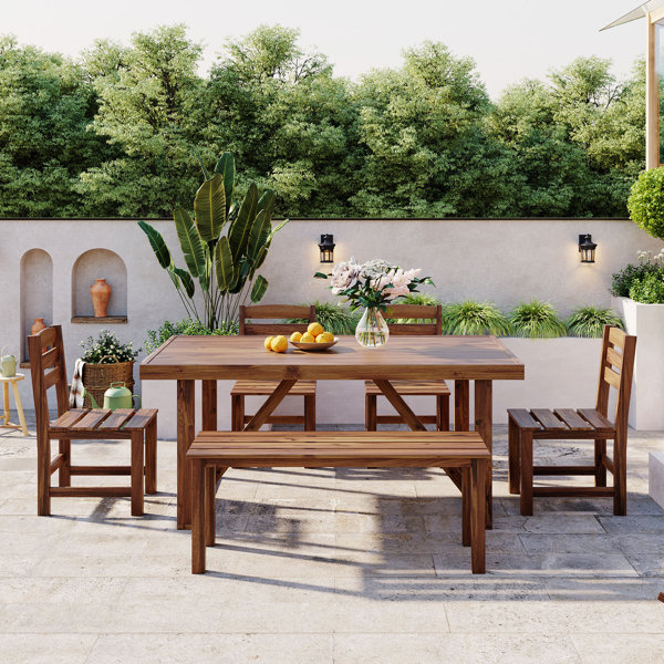 Red Barrel Studio® U_Style Acacia Wood Outdoor Dining Set - Weather ...
