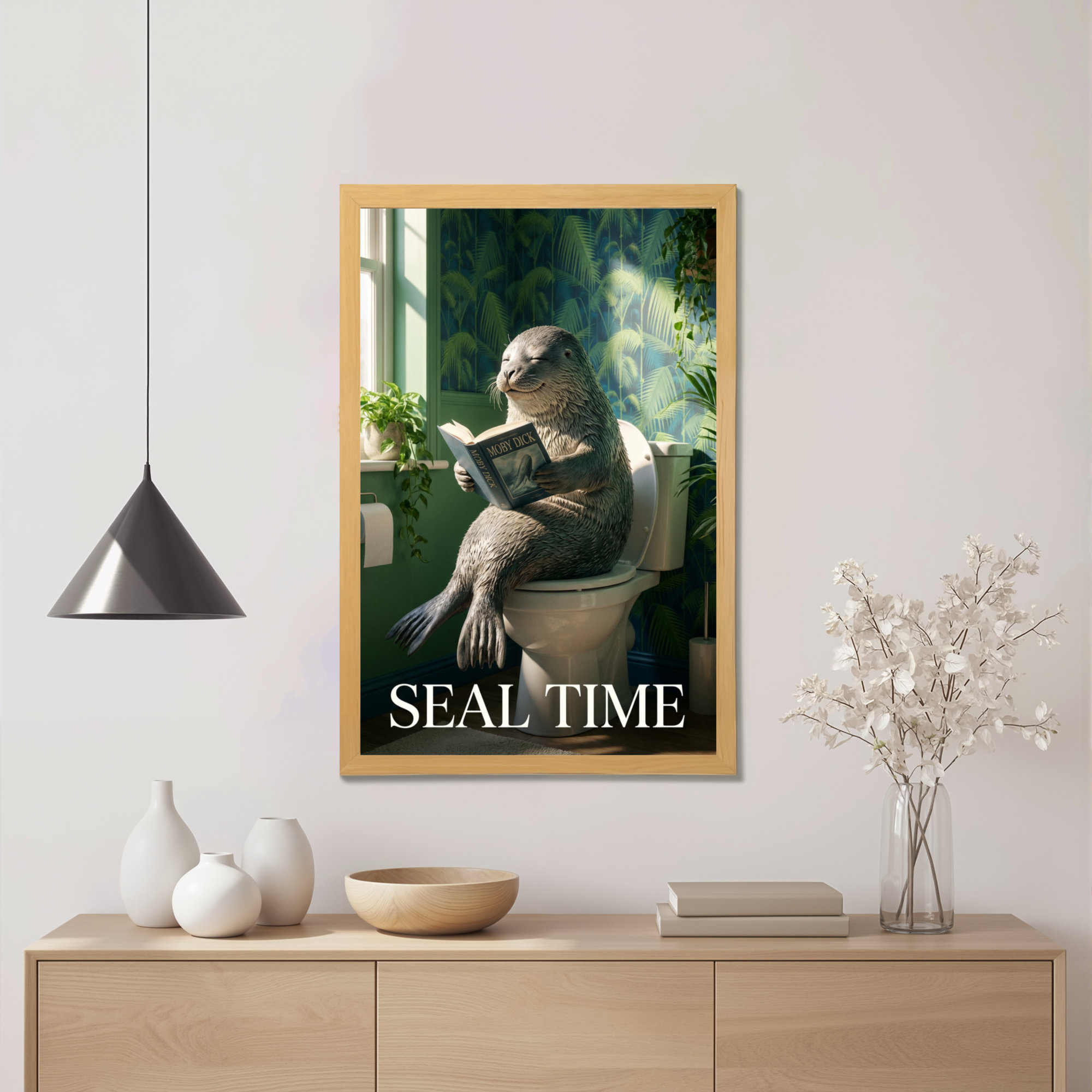 George Oliver Seal Reading Book On Toilet Canvas Wrapped Wall Art Oil ...