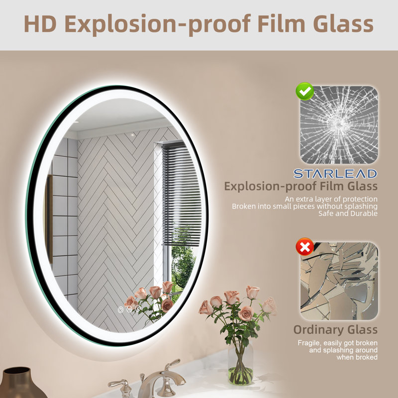 Wrought Studio™ LED Circular Smart Mirror With Adjustable Lighting And ...