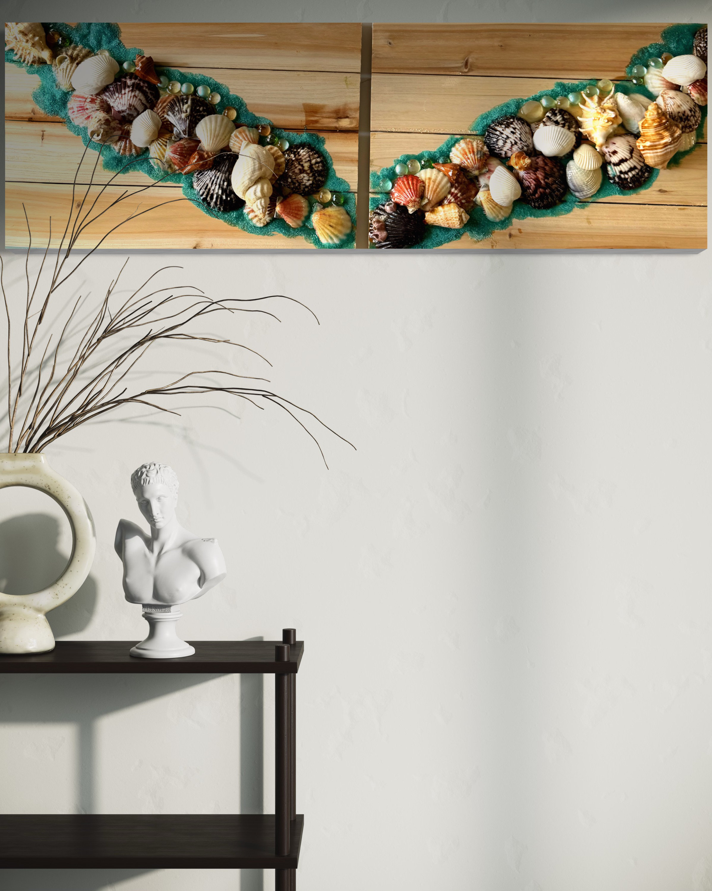 Natural Seashells Wall Art - 2 Pieces 3D Seashell Natural - on Wood ...