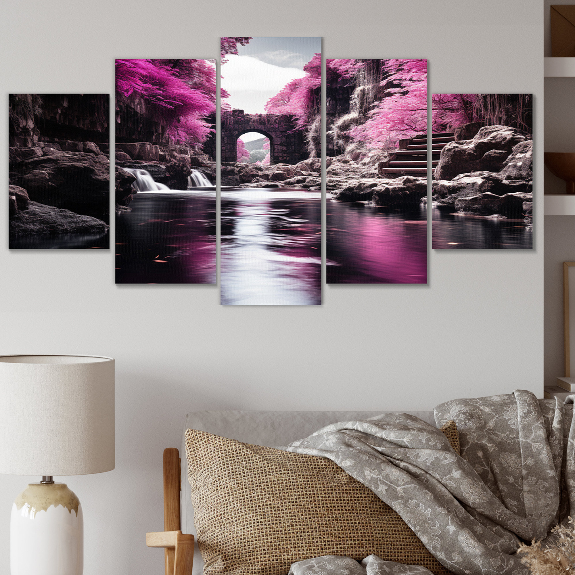Ebern Designs Pink Tree Waterfall Uncharted Journey II - Landscapes ...
