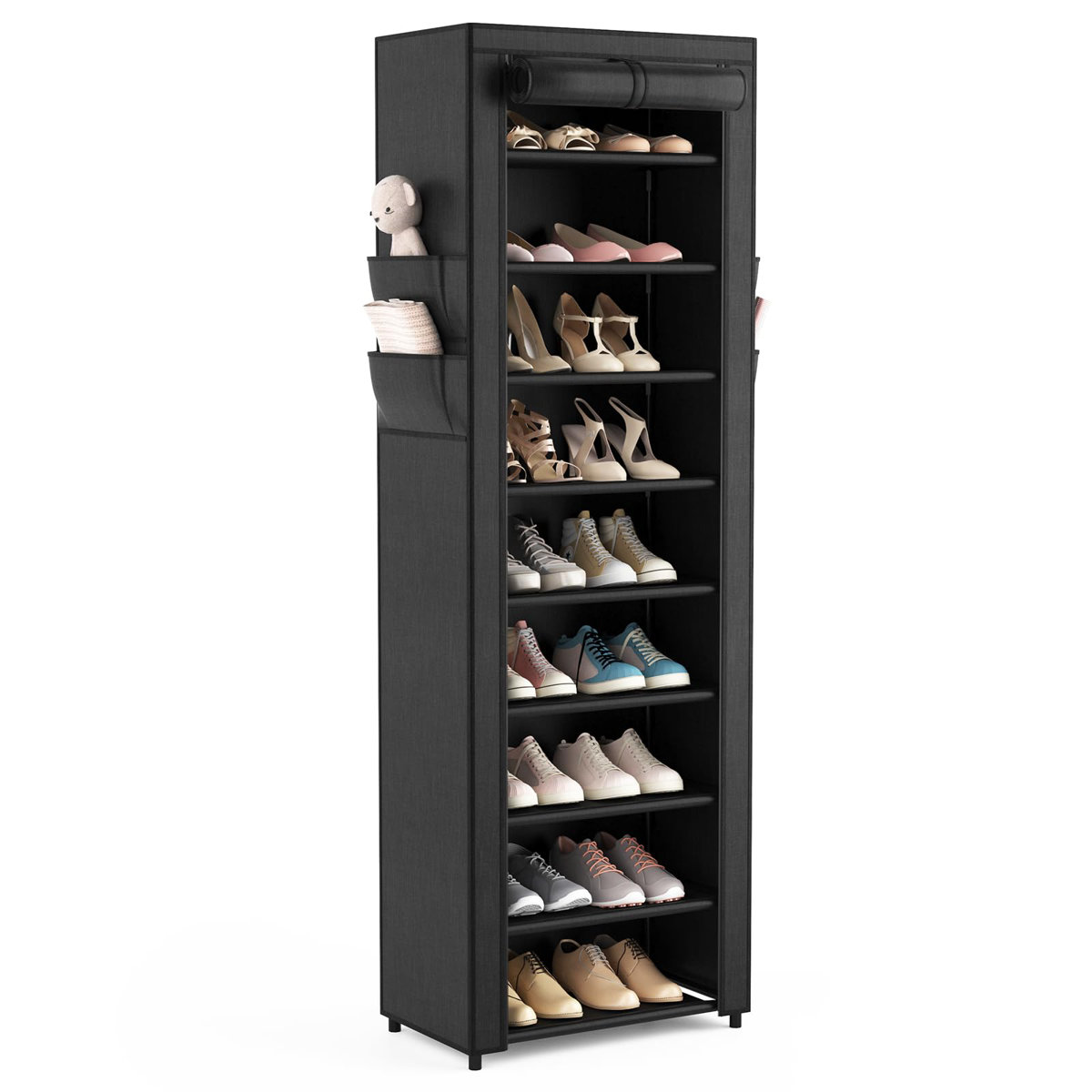 Rebrilliant Shoe Rack With Cover Narrow Shoe Rack Organizer With 4 Side ...