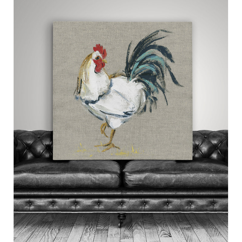 August Grove® Linen Rooster II Framed Painting & Reviews | Wayfair