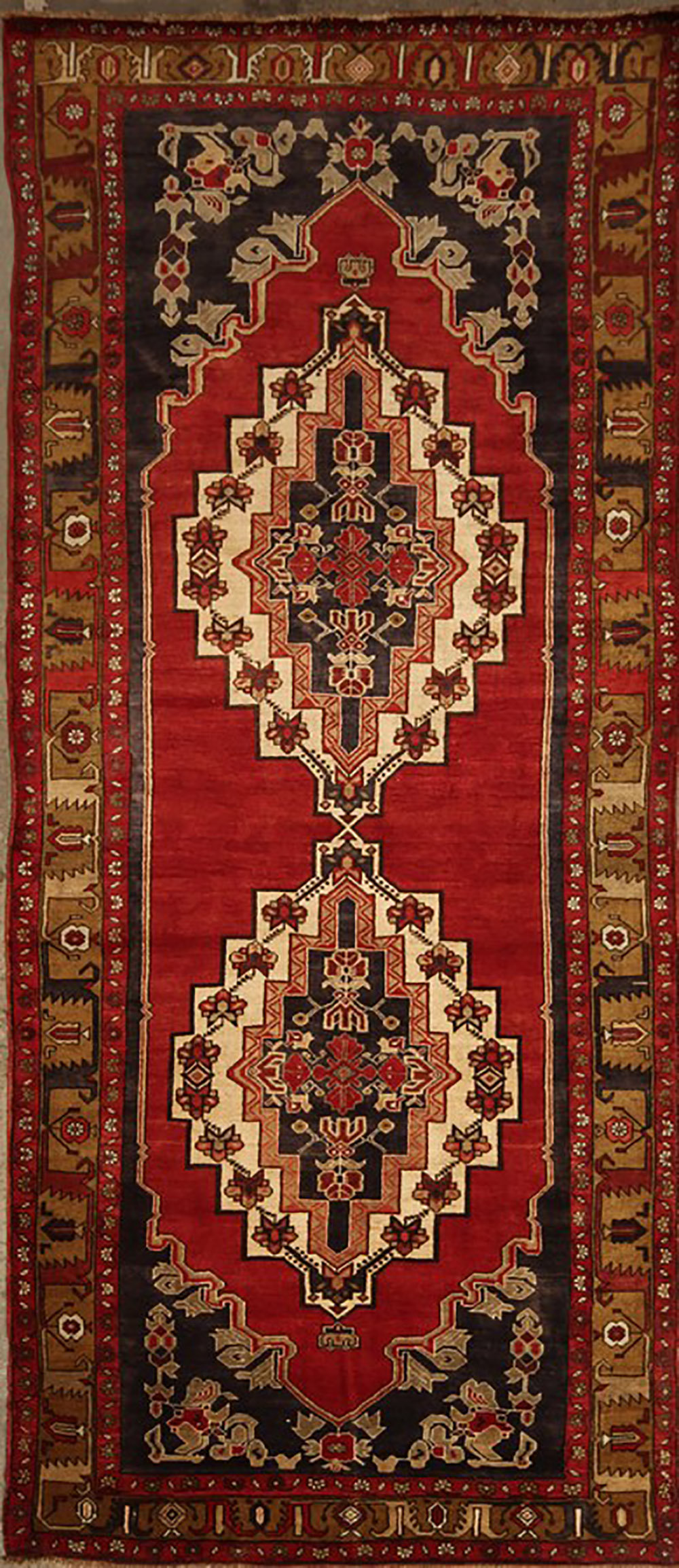 Rug & Kilim Hand-Knotted Vintage Konya Tribal Runner in Beige/Brown/Red ...