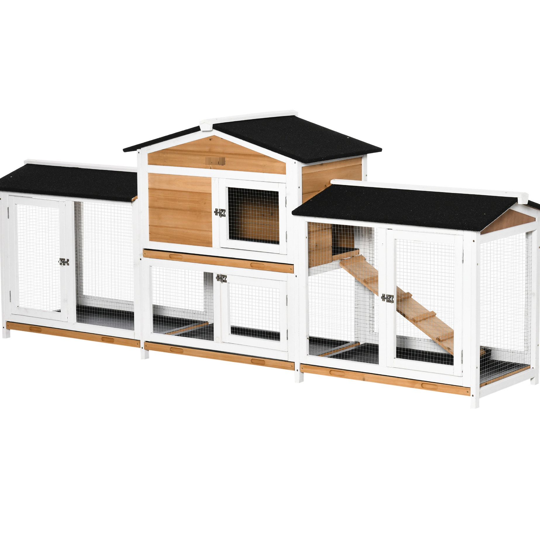 One Allium Way 90.5" Wooden Rabbit House With Double Run Areas ...