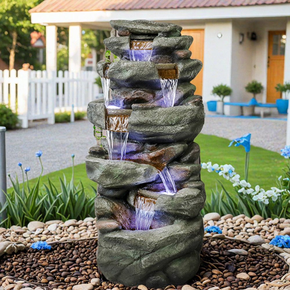Millwood Pines Garden Outdoor Floor Standing Water Fountain, 5-Tiers ...