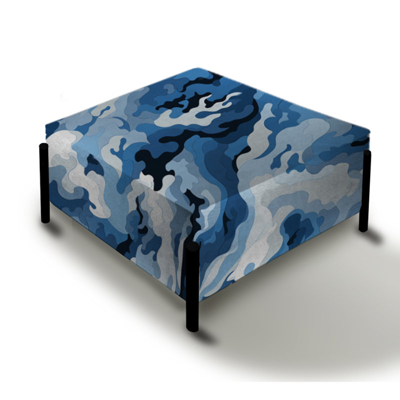 Design Art Arctic Camo Blizz - Camouflage Large Square Ottoman | Wayfair