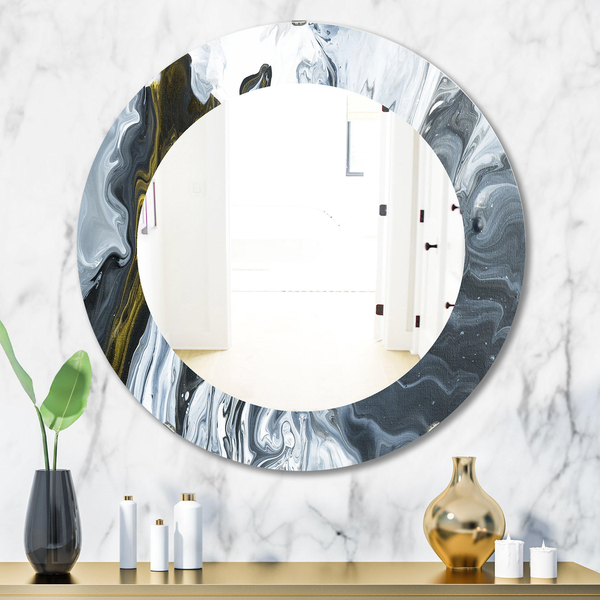 East Urban Home Marbled Geode 14 - Mid-Century Mirror | Wayfair