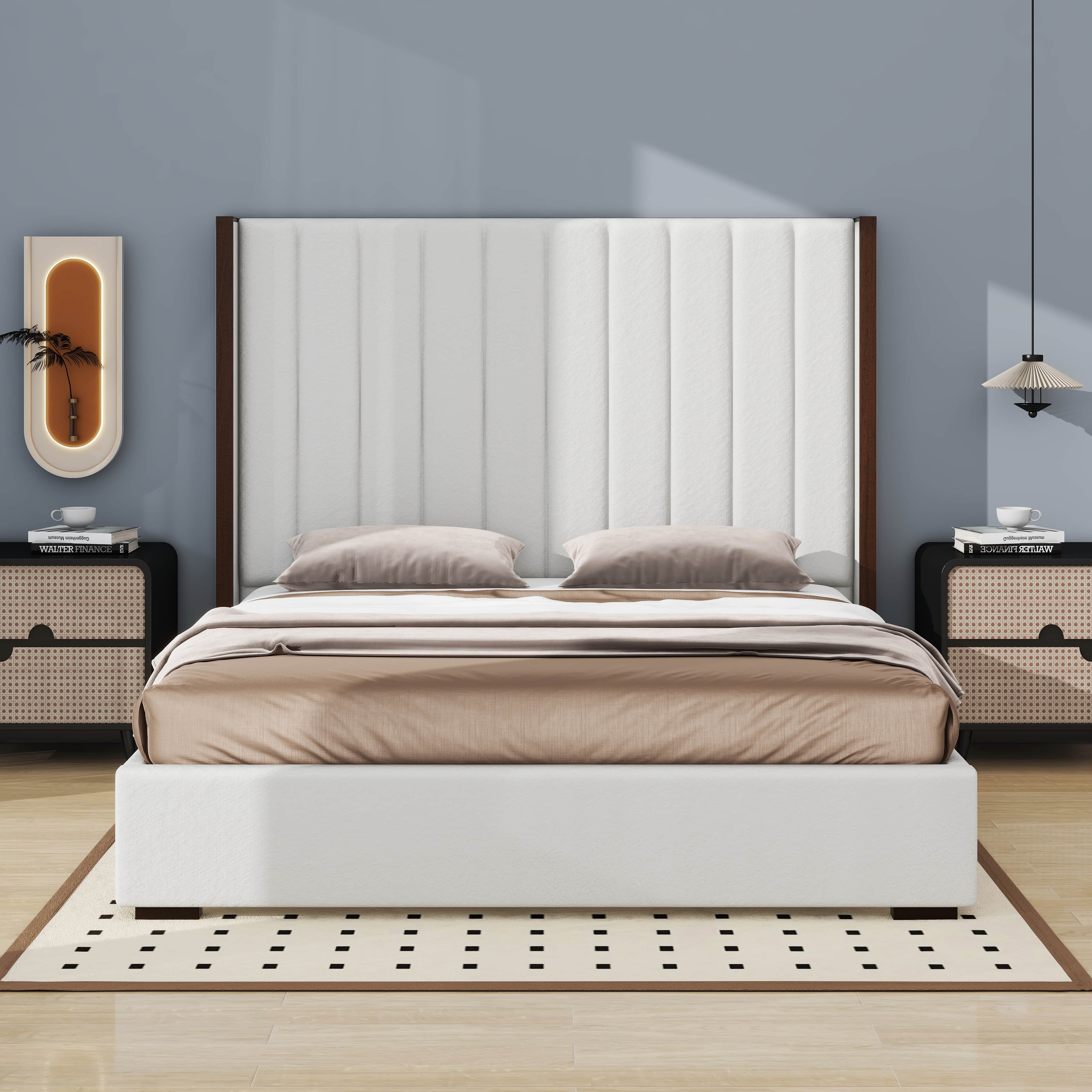 Hokku Designs Ivans Linen Wingback Bed Frame Platform, 67.5" Tall ...